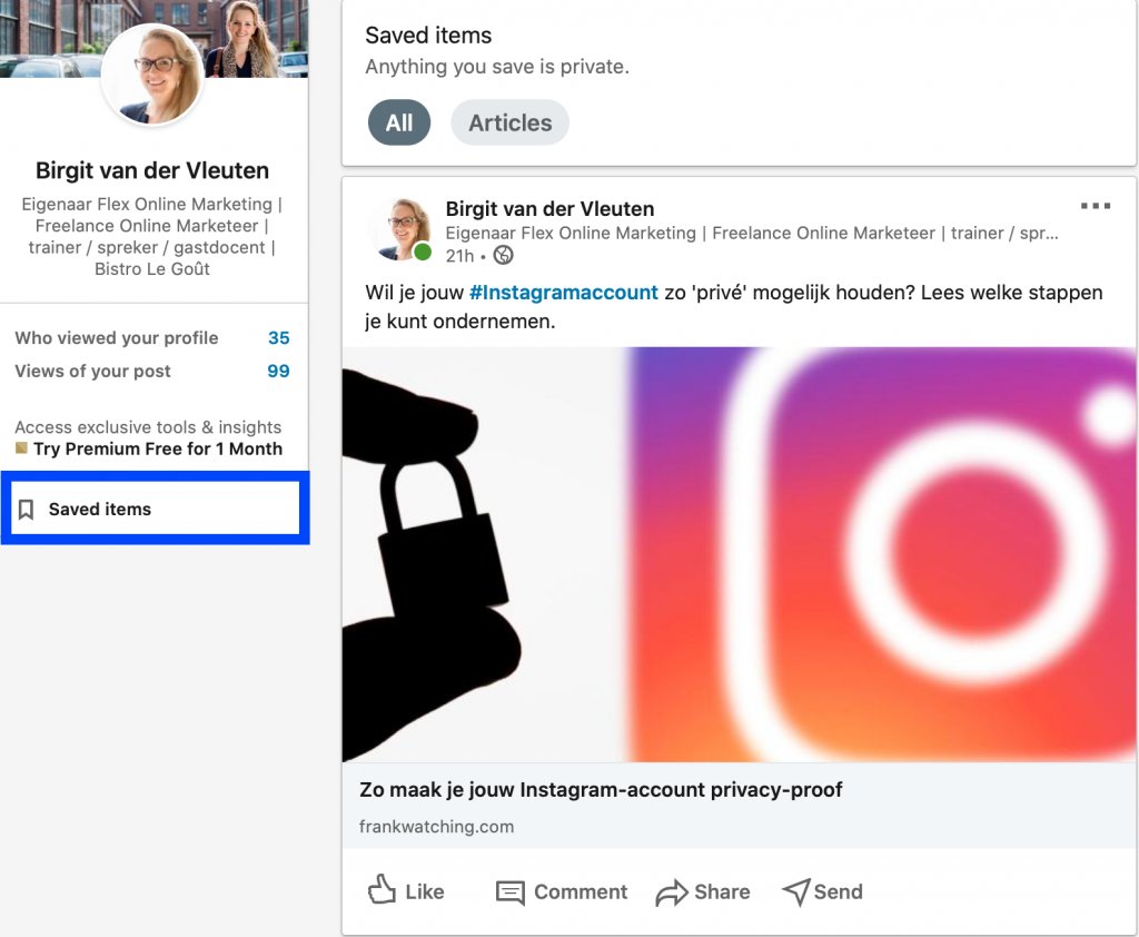 Social media berichten opslaan - Flex Online Marketing